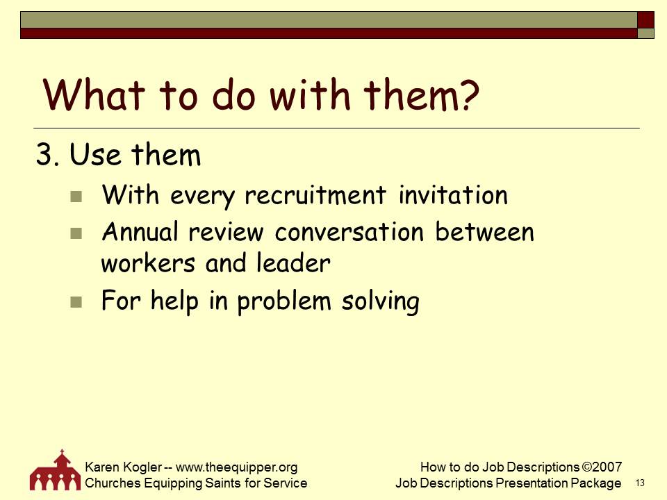 Sample slide 13, Job Descr kit, how | The Equipper